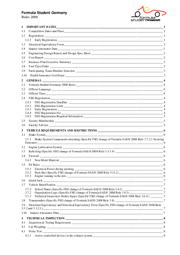 FSG: Formula Student Germany - Rules 2008